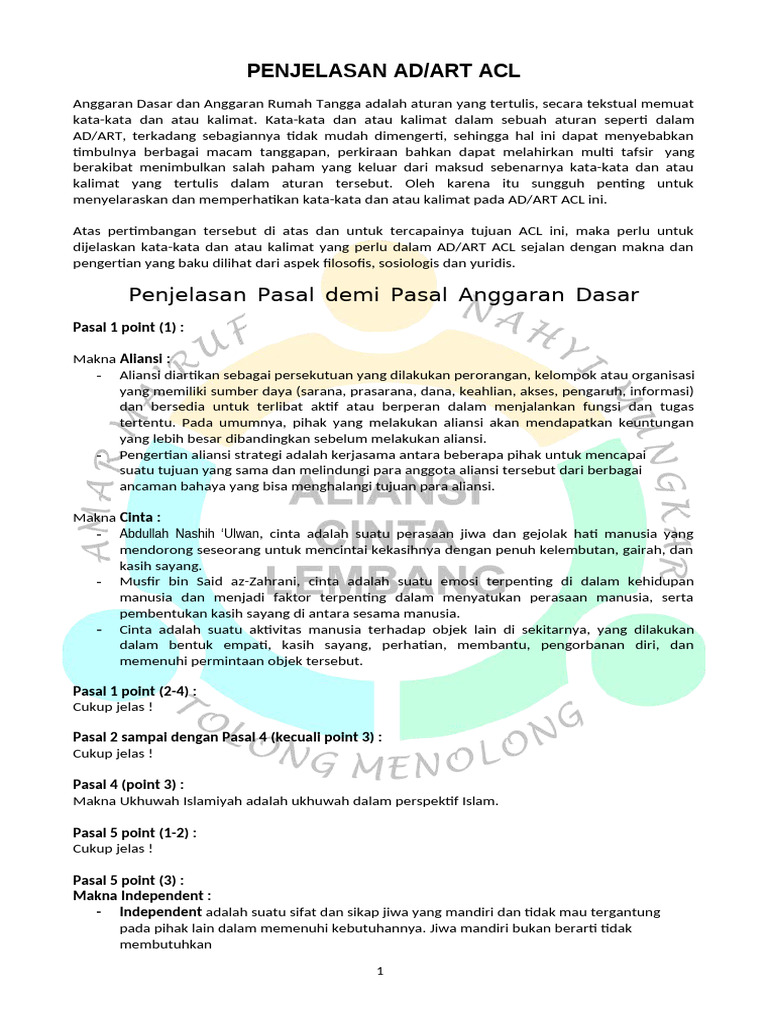 Penjelasan Ad Art ACL | PDF | Ilmu Sosial | Agama & Spiritualitas