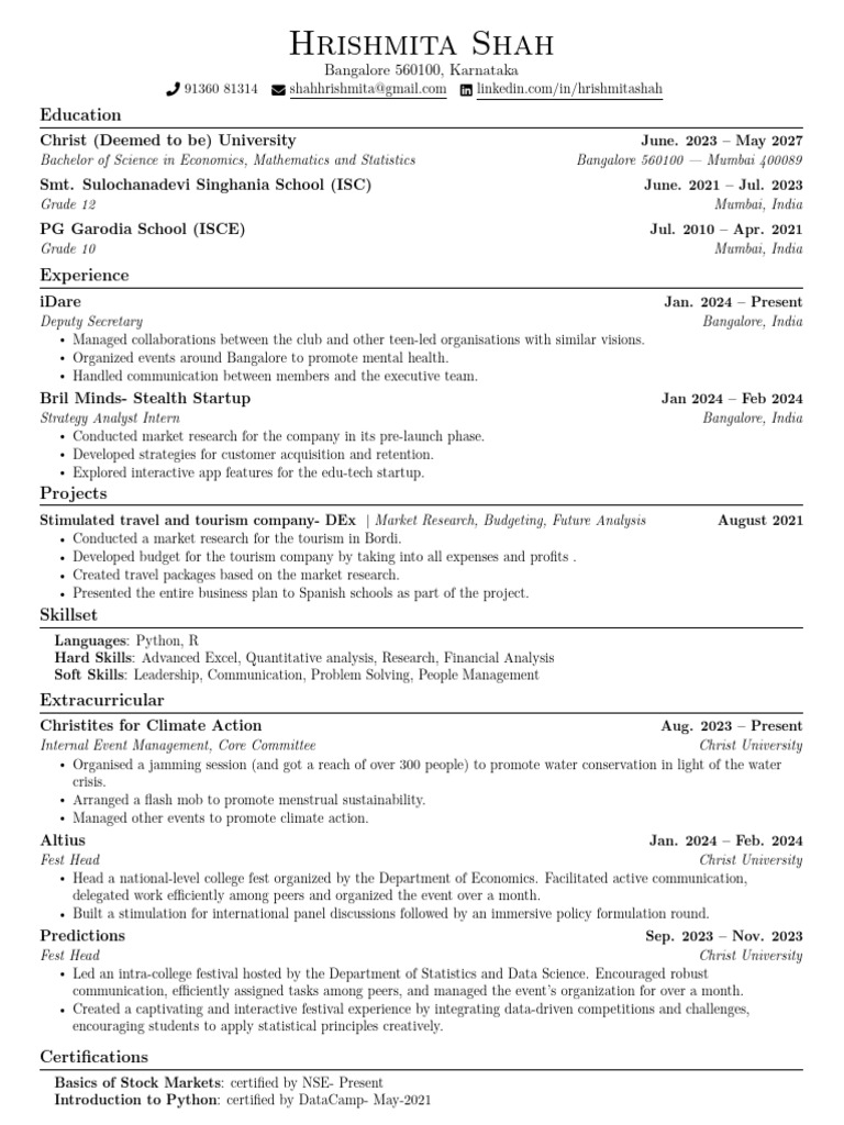 Hrishmita Shah Resume | PDF | Science