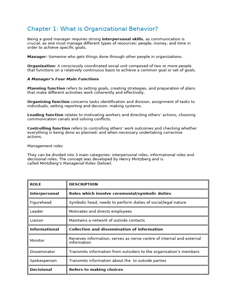 OB Summary Note Ch01 | PDF | Reinforcement | Emotions