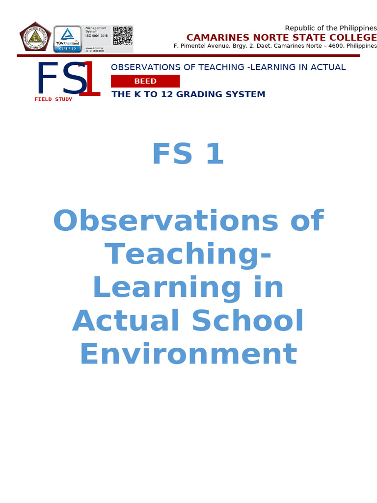 FS1 - EP7 | PDF | Classroom Management | Teachers