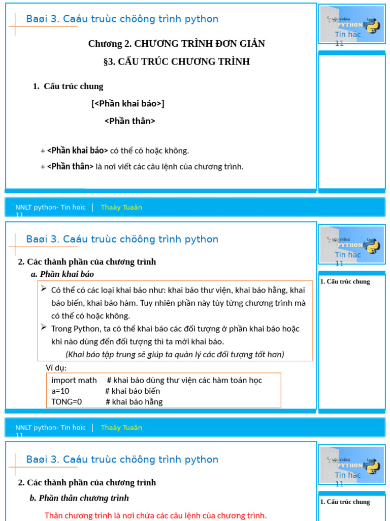 Tiết 4-Bai 3 - 4. Cau Truc Chuong Trinh - Cac Kieu DL Don Gian | PDF