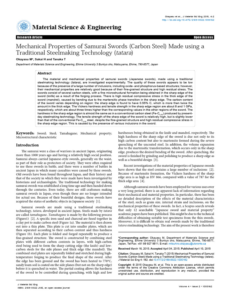 Mechanical Properties of Samurai Swords Carbon Steel Made Using ...