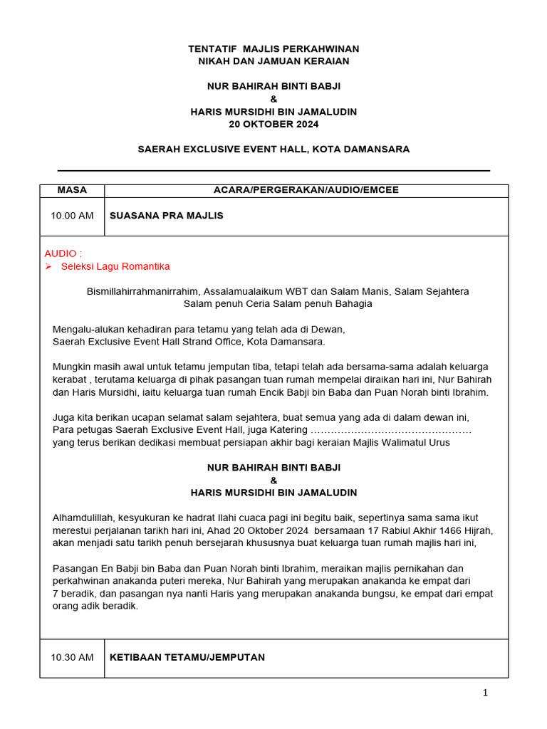 Skrip Emcee Nur Bahirah - 072840 | PDF