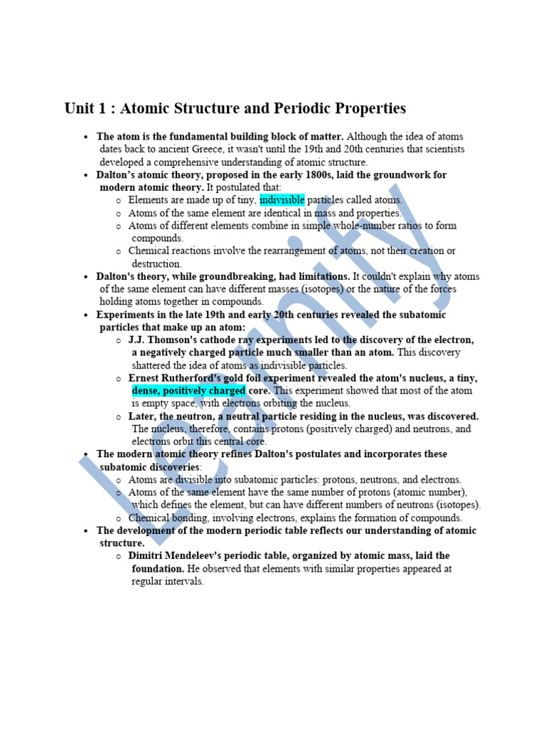 Chemistry Grade 11 Unit 1 | PDF | Atoms | Periodic Table