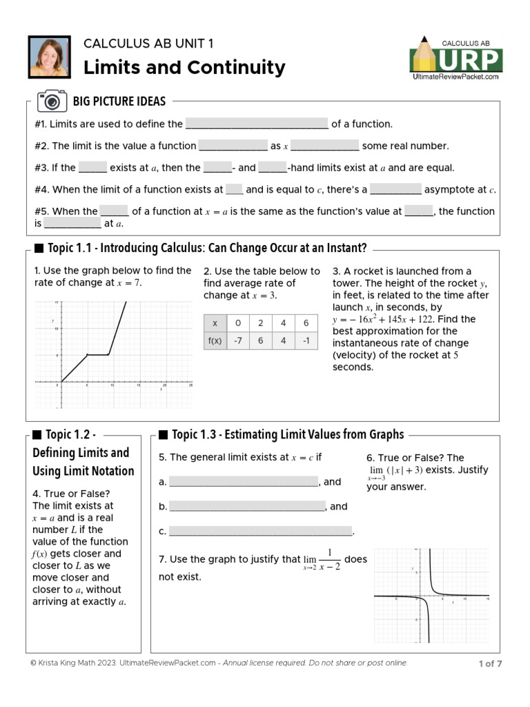 Calculus Ab worksheet | PDF | Function (Mathematics) | Derivative