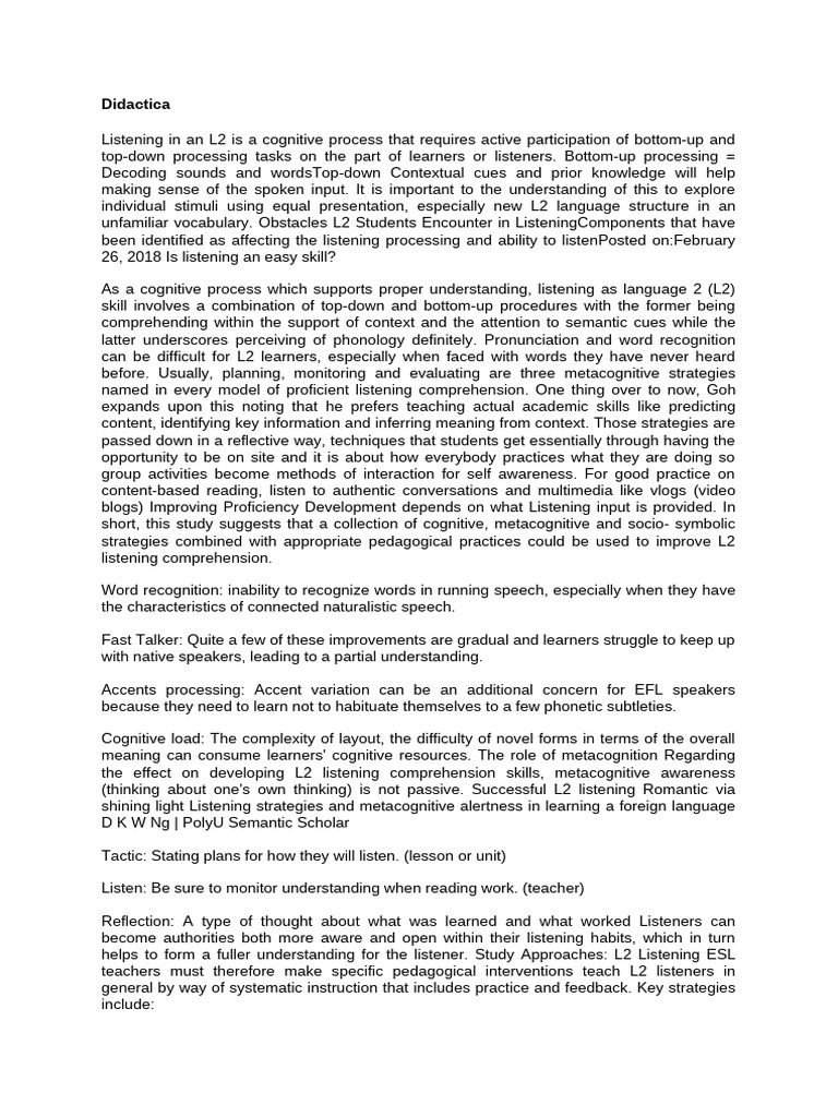 Didactica First Quiz | PDF | Reading Comprehension | Second Language