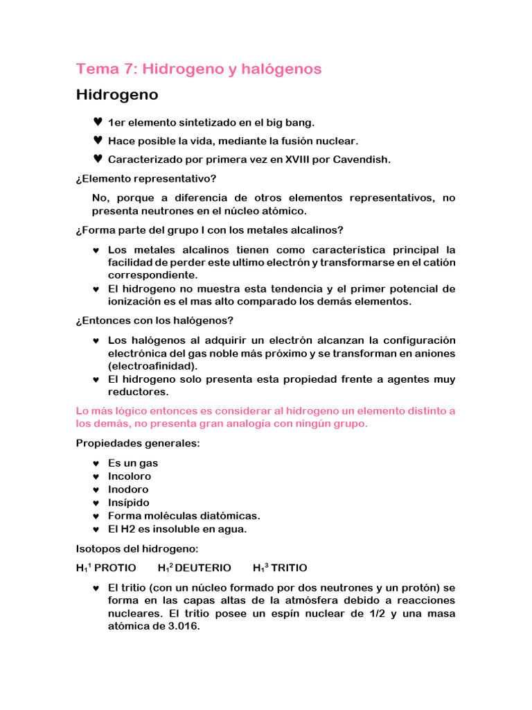 Tema 7 - Hidrogeno y Halogenos | PDF | Hidrógeno | Redox