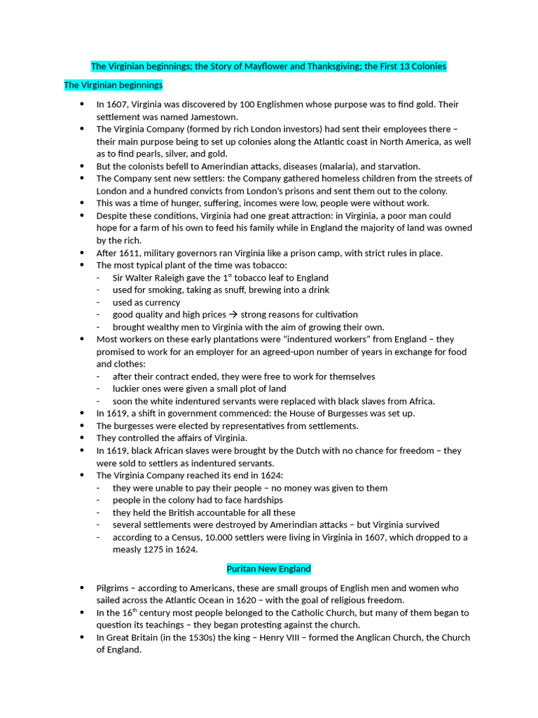 IV. the Virginian Beginnings the Story of Mayflower and Thanksgiving ...