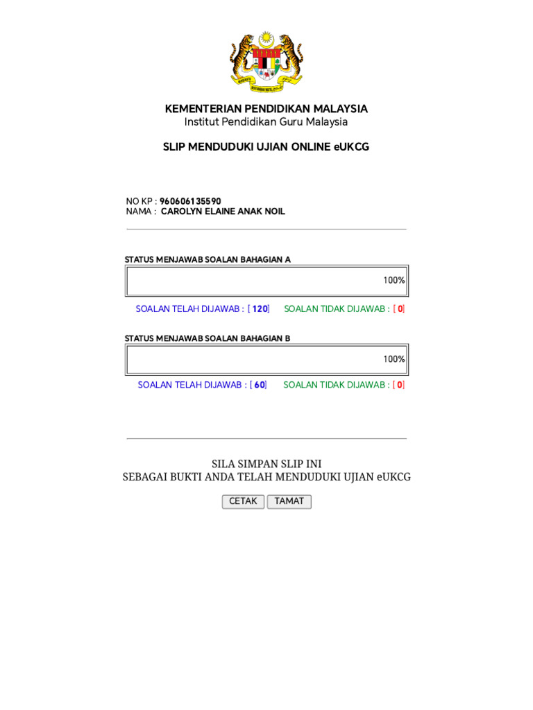 Ukcg - Moe.gov - My Slip Jawapan - CFM Nokp 960606135590&arahan 1 | PDF