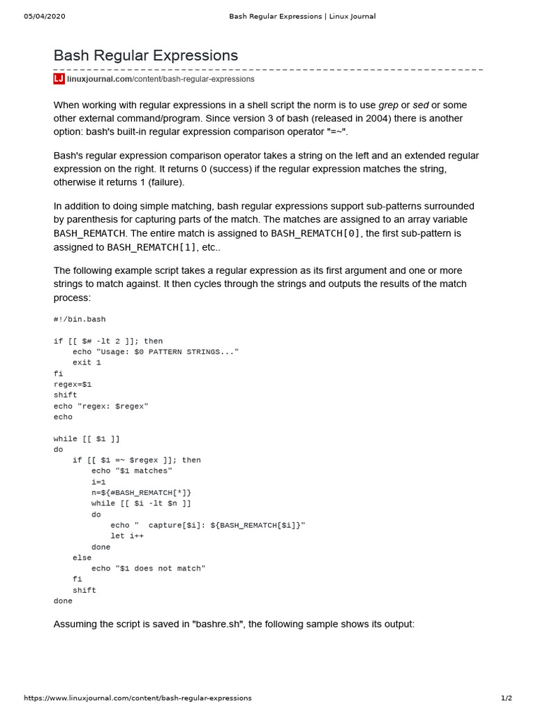 Bash Regular Expressions - Mitch Frazier - Linux Journal | PDF ...