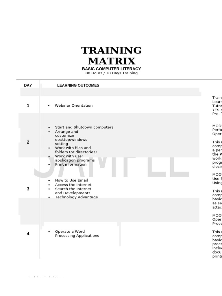 Training Matrix | PDF | Worksheet | Application Software