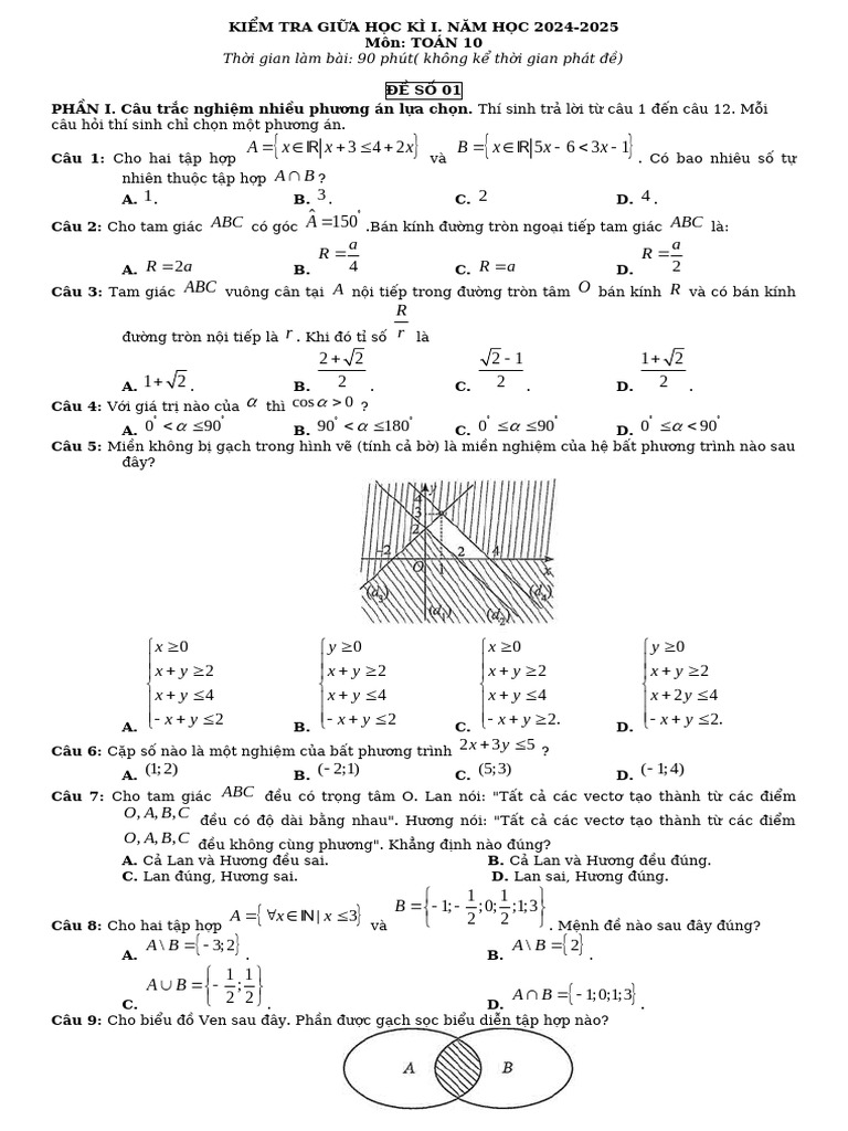 TOÁN ĐỀ 1 GK1 | PDF