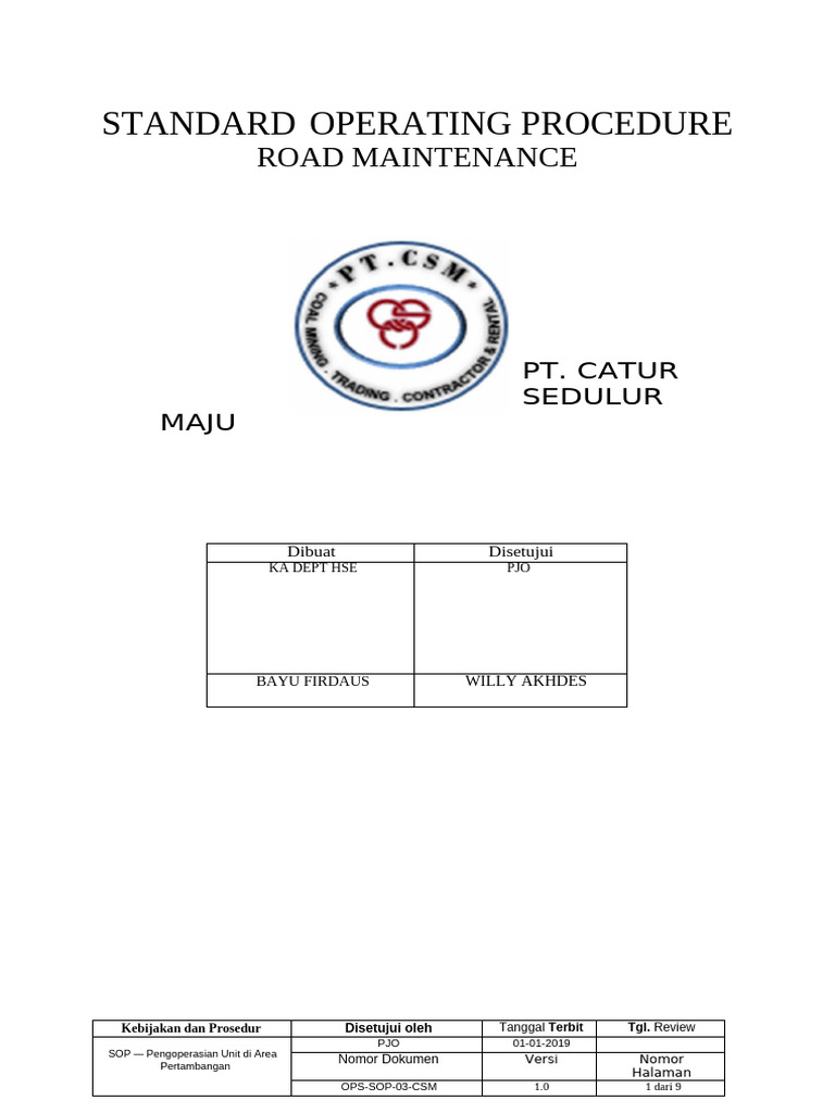 Standar Operation Procedur - Road Maintenance | PDF