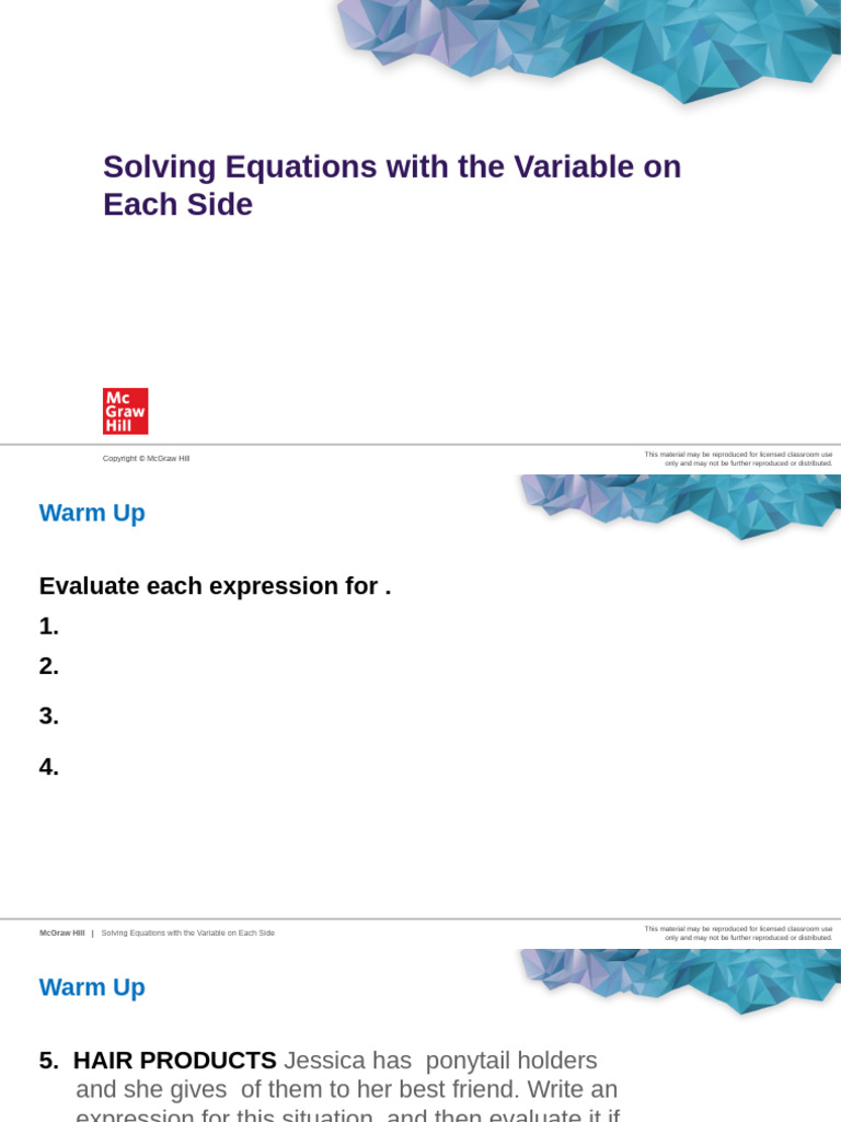 Solving Equations with Variables on Both Sides | PDF | Equations ...