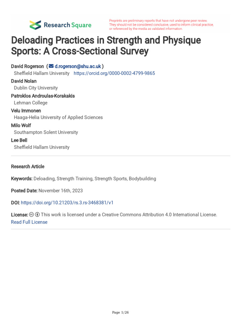 Deloading Practices in Strength Sports | PDF | Strength Training ...