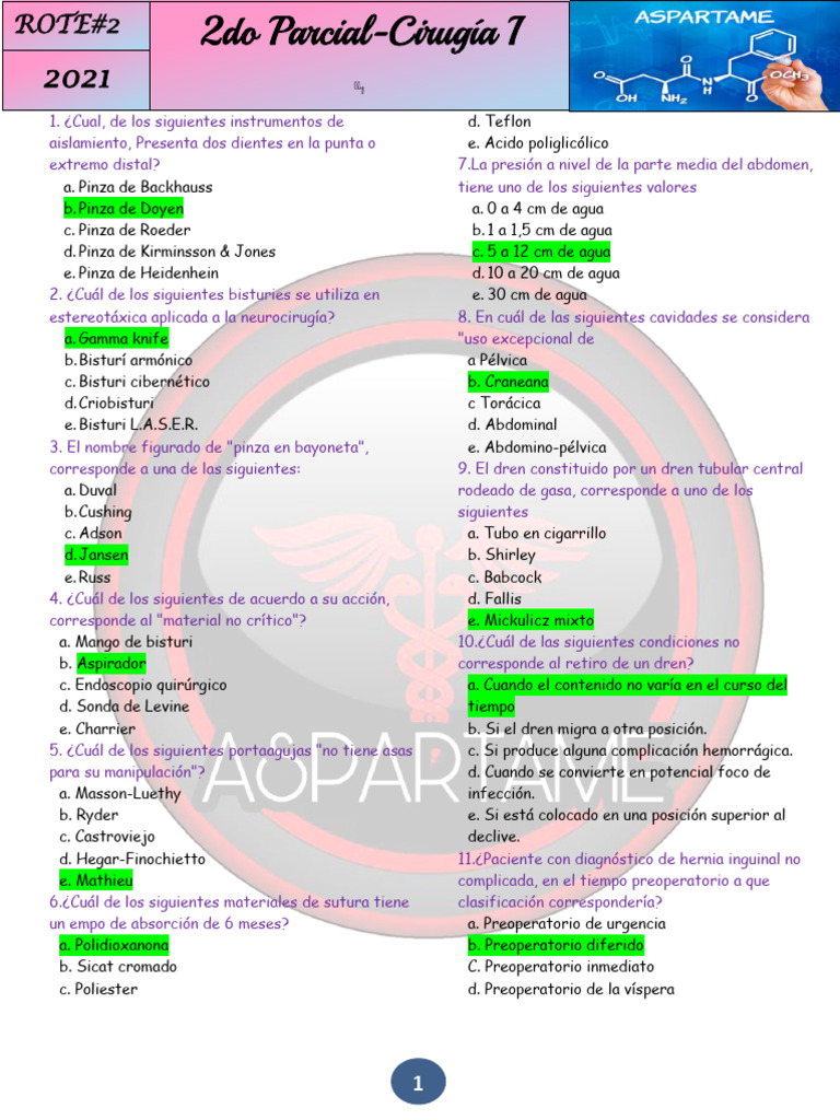 ASP - 2do Parcial CIRUGÍA I-1 | PDF | Cirugía | Sutura Quirúrgica