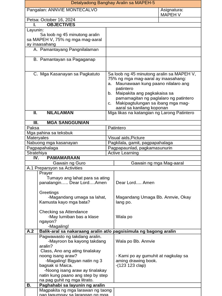 Detalyadong Banghay Aralin Sa FILIPINO | PDF