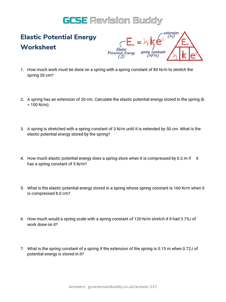 Elastic Potential Energy Worksheet | PDF | Science & Mathematics