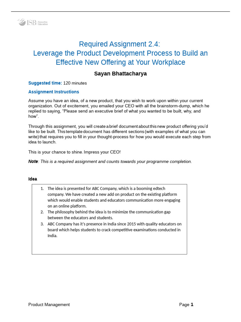 Required Assignment 2.4: Leverage The Product Development Process To Build An Effective New ...