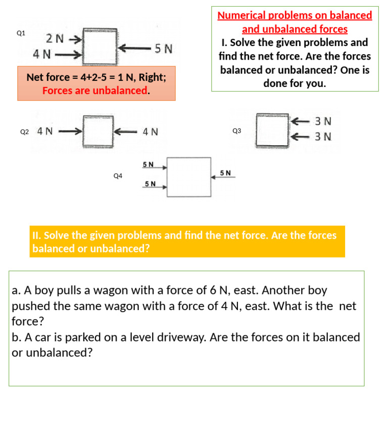 Numerical Problems On Balanced and Unbalanced Forces | PDF