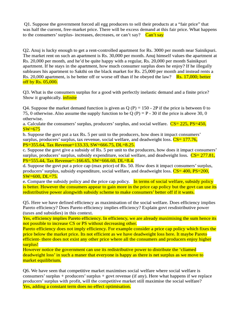 Practice Question Set 4 Solutions | PDF | Economic Surplus | Subsidy