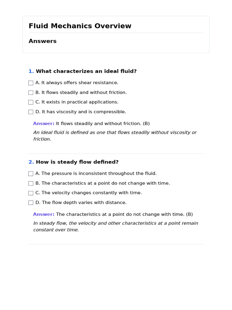 Fluid_Mechanics_Overview_Answers | PDF | Fluid Dynamics | Flow Measurement