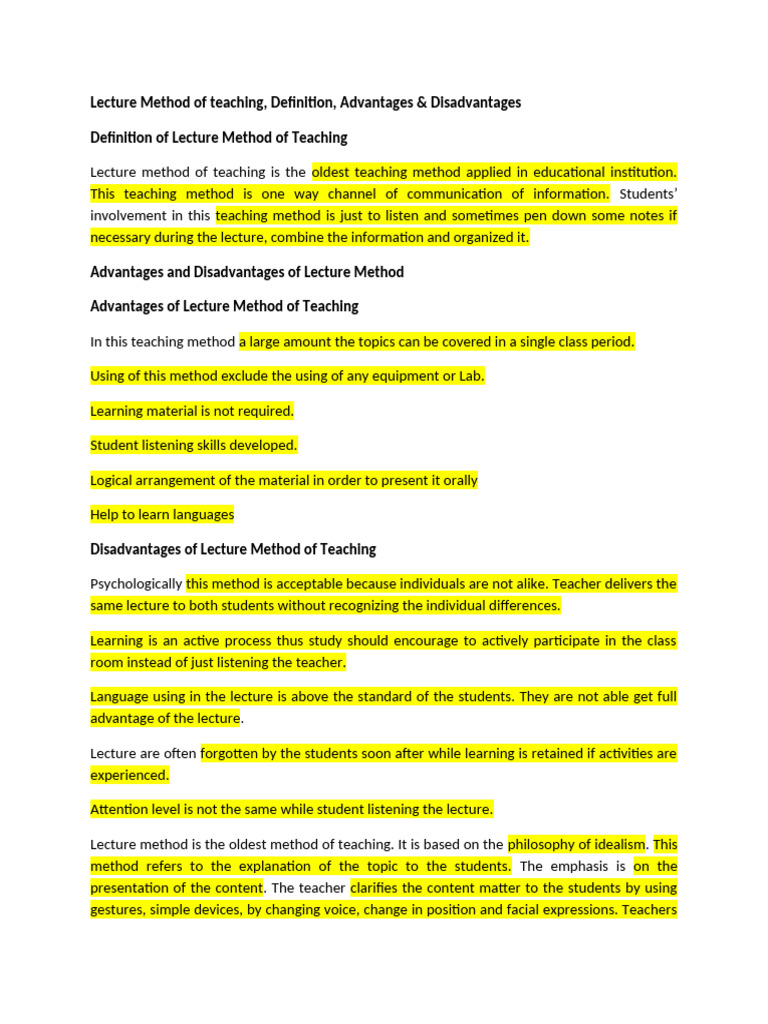 Lecture Method of Teaching | PDF | Lecture | Teaching Method