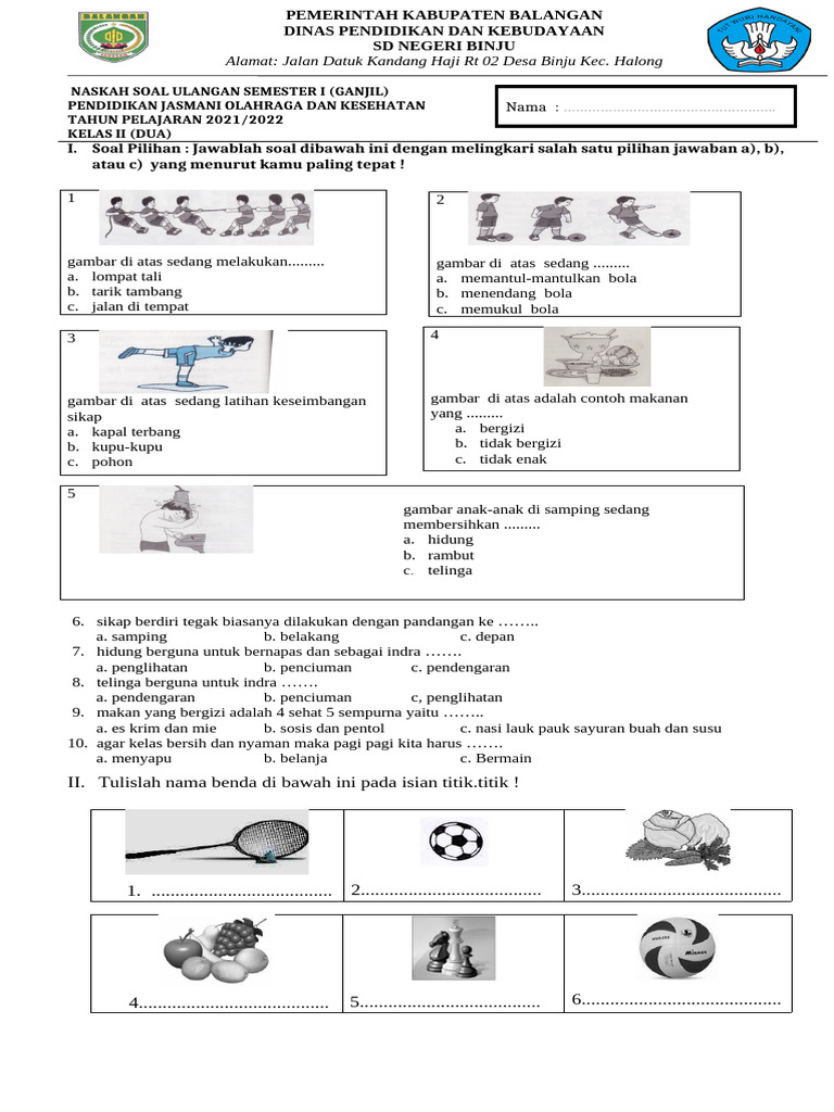 Naskah Soal Uts Pjok Kelas 2 Edit | PDF
