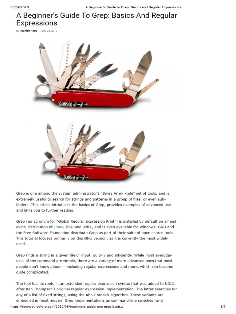 A Beginner's Guide To Grep - Basics and Regular Expressions - Manish Rane | PDF | Regular ...