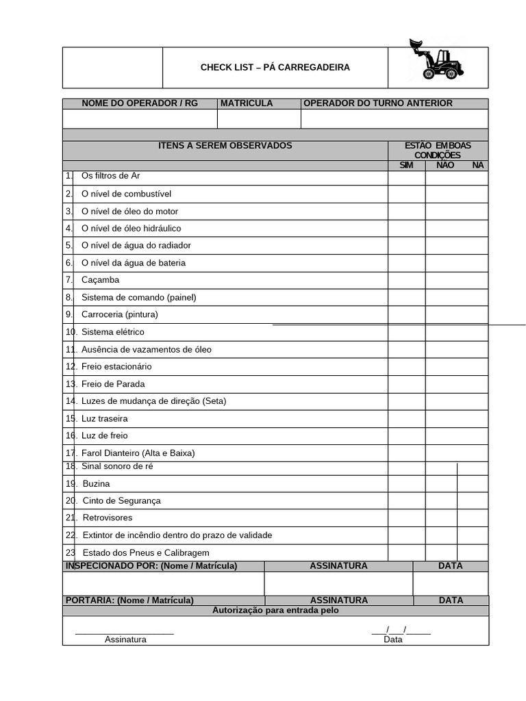 Check-List Pá Carregadeira | PDF