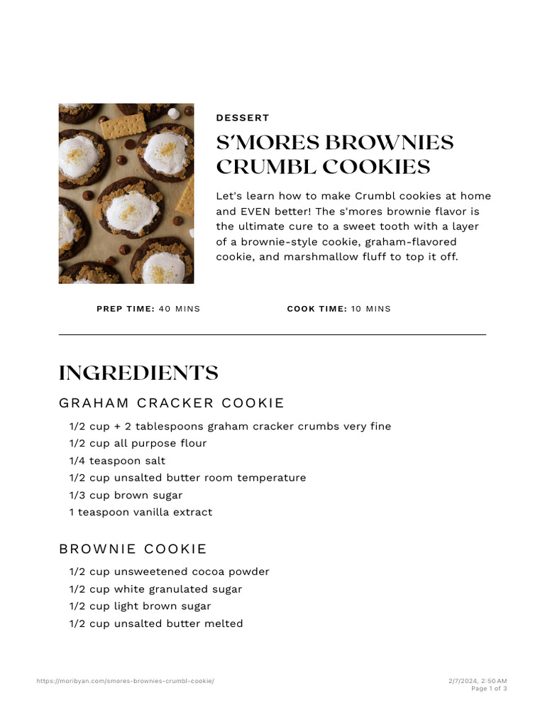 » S’Mores Brownies Crumbl Cookie | PDF | Chocolate | Types Of Chocolate