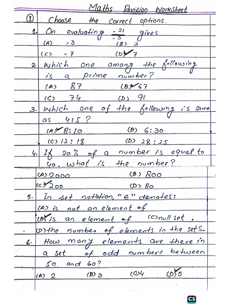 Maths Revision Worksheet | PDF