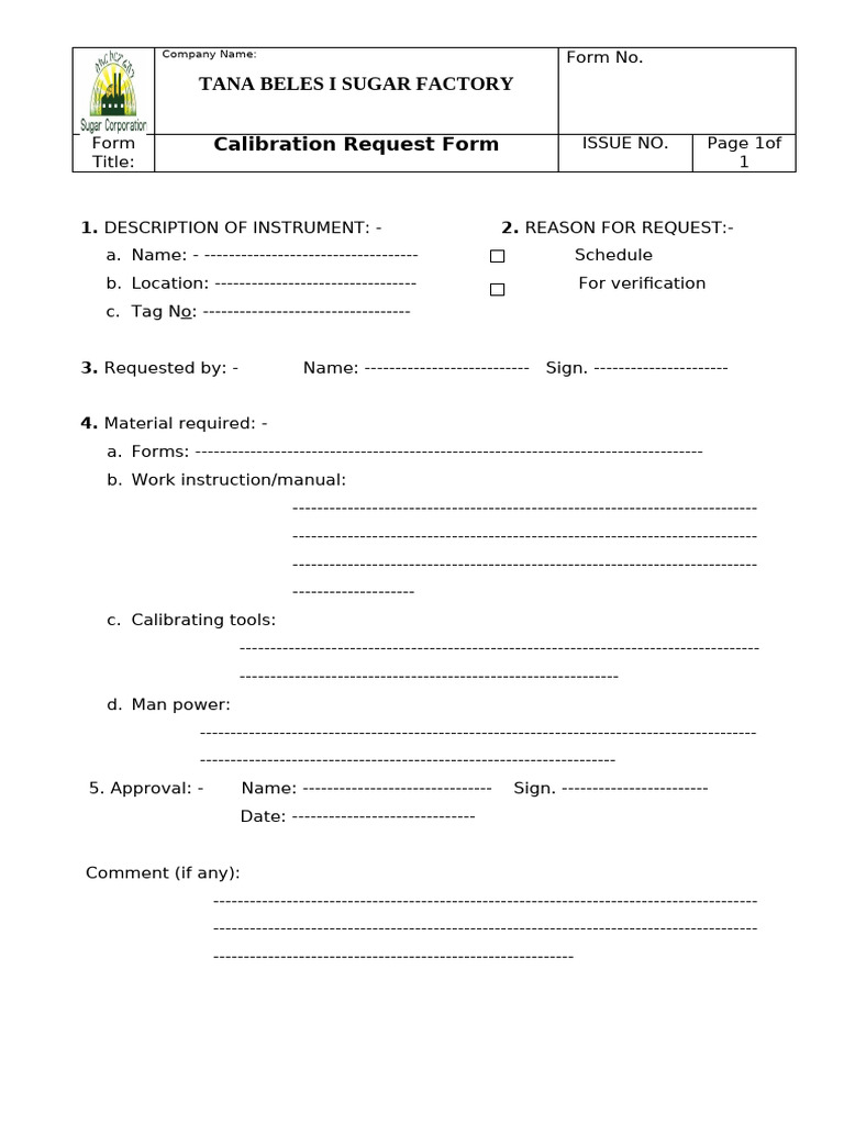 Calibration Request Form Template | PDF | Technology & Engineering