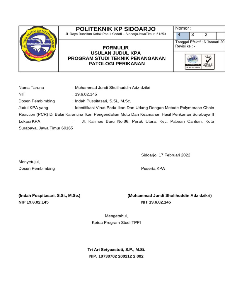 Form Usulan Judul KPA | PDF