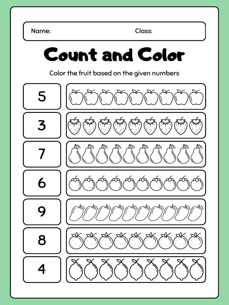 Green Simple Fruit Mathematics Count and Color | PDF