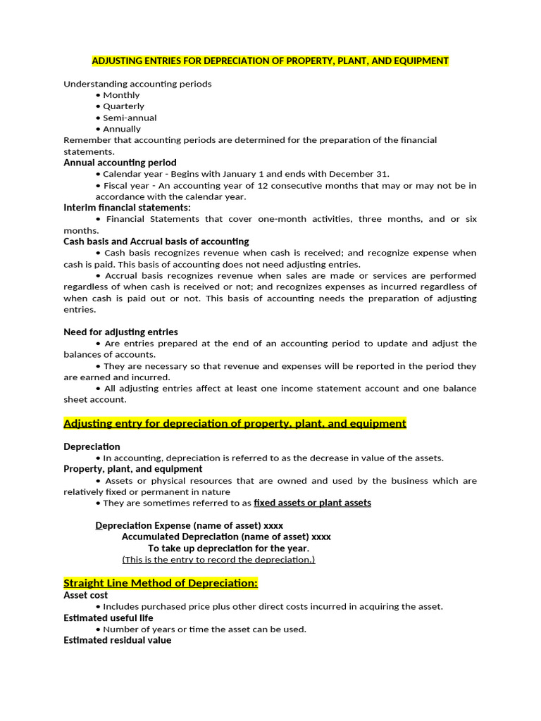 Adjusting Entries Pdf Depreciation Debits And Credits