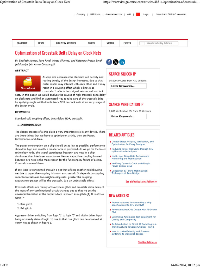 Optimization Of Crosstalk Delta Delay On Clock Nets Pdf System On A Chip Computing