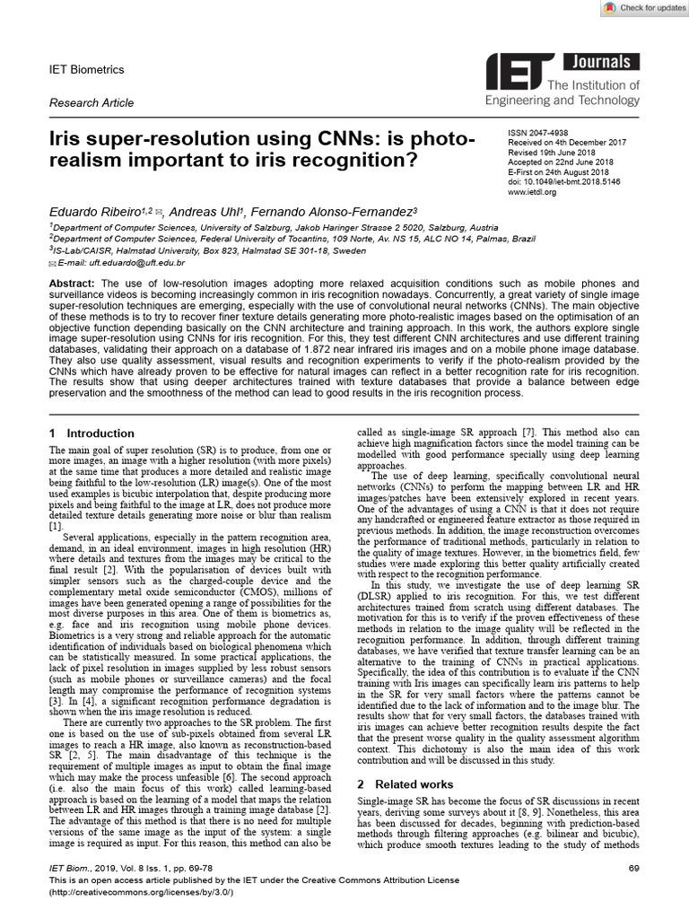 IET Biometrics - 2018 - Ribeiro - Iris Super Resolution Using CNNs Is Photo Realism Important To ...