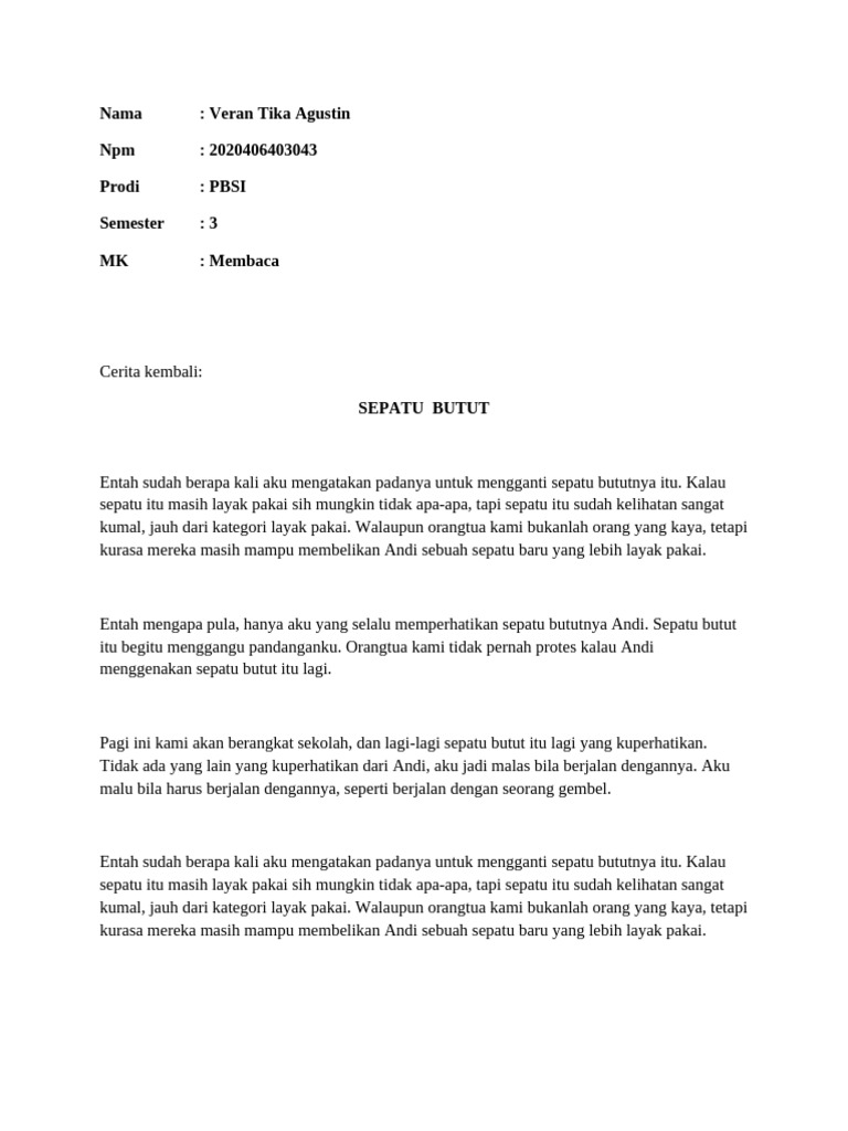 Sepatu Butut dan Kasih Sayang Saudara | PDF