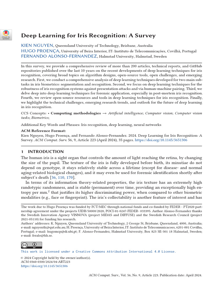 Deep Learning For Iris Recognition A Survey | PDF | Image Segmentation | Deep Learning
