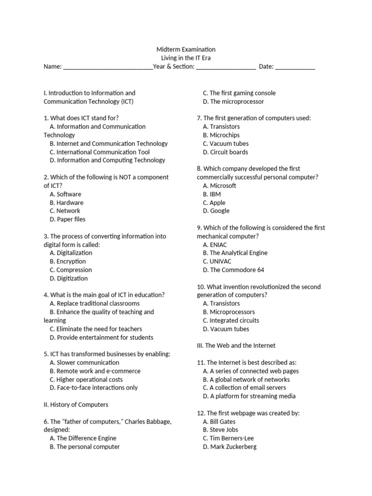 Midterm Examination - IT Era | PDF | Internet Of Things | Internet