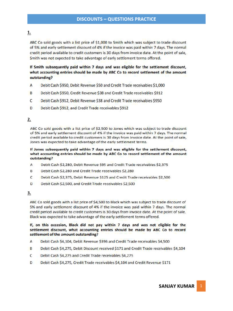 Discount Questions Practice | PDF