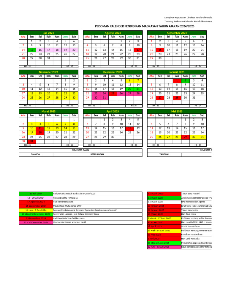 Kalender Pendidikan Madrasah 2024/2025 | PDF