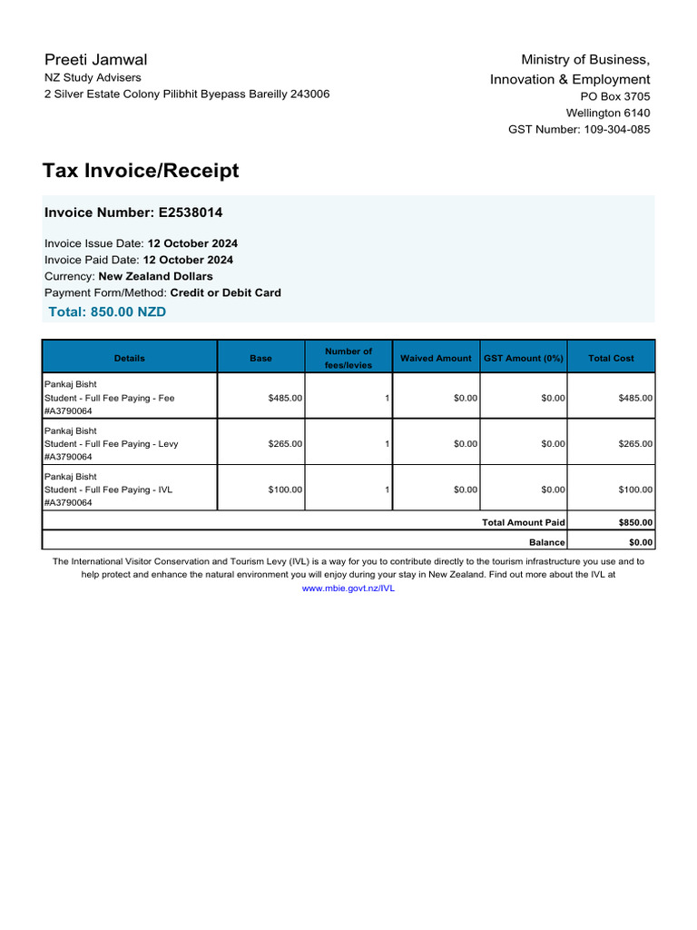 Tax or Invoice Receipt | PDF