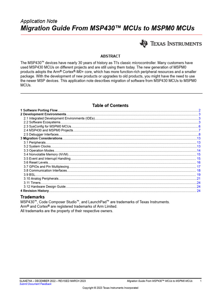 Migration Guide From Msp430™ Mcus To Mspm0 Mcus Pdf Microcontroller Flash Memory