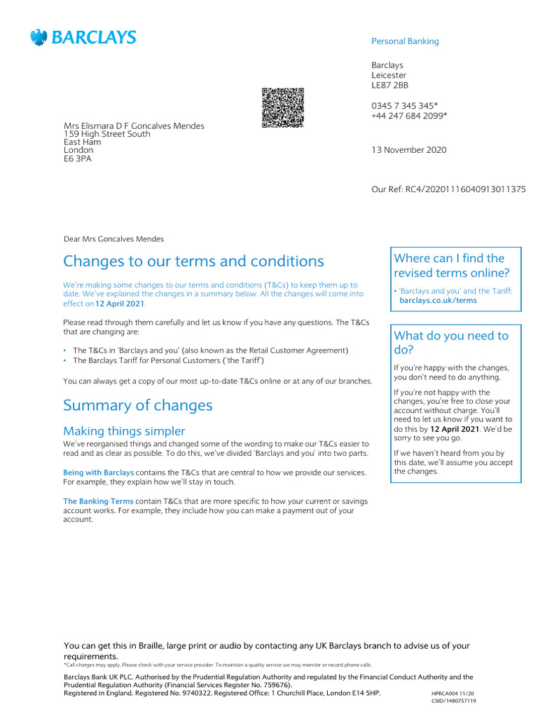 Important Changes To Our Agreement - 13-NOV-20 | PDF | Overdraft | Payments