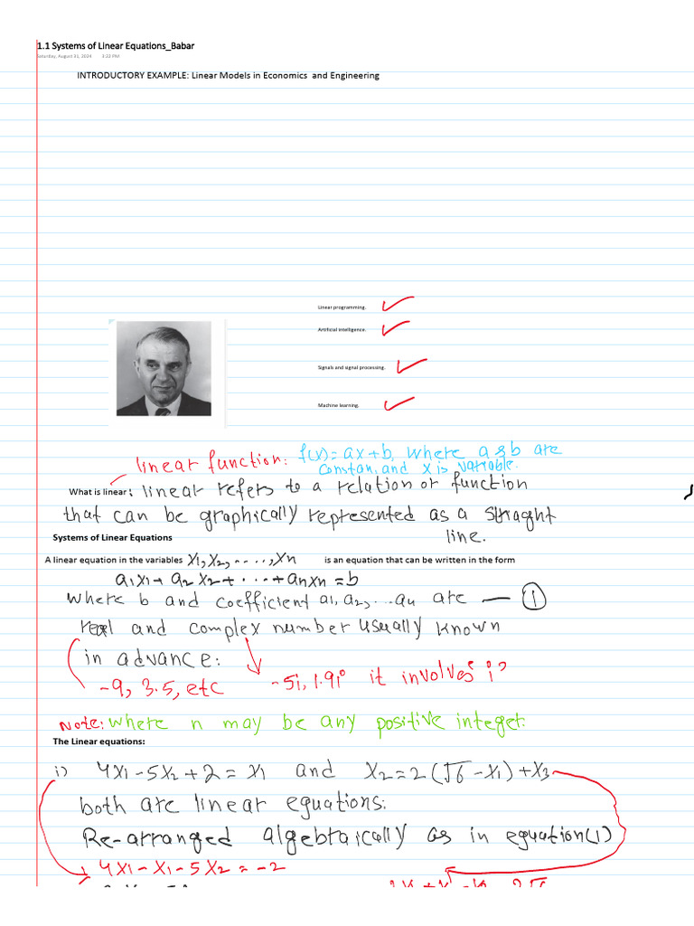 1.1 Systems of Linear Equations - Babar | PDF | System Of Linear Equations | Algebra