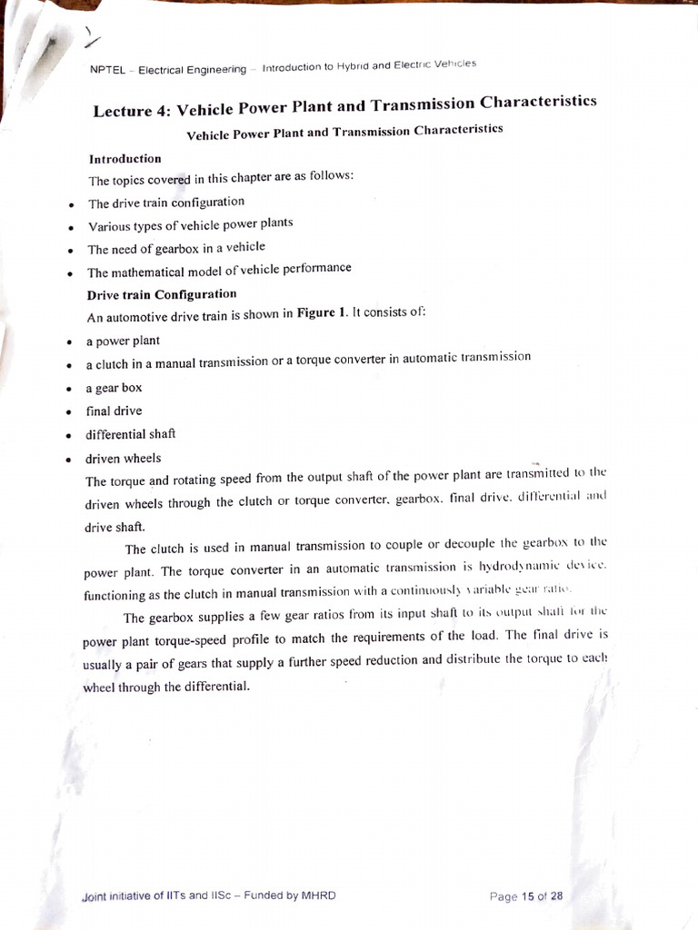 Vehicle Power Plant & Transmission Overview | PDF | Electric Motor ...