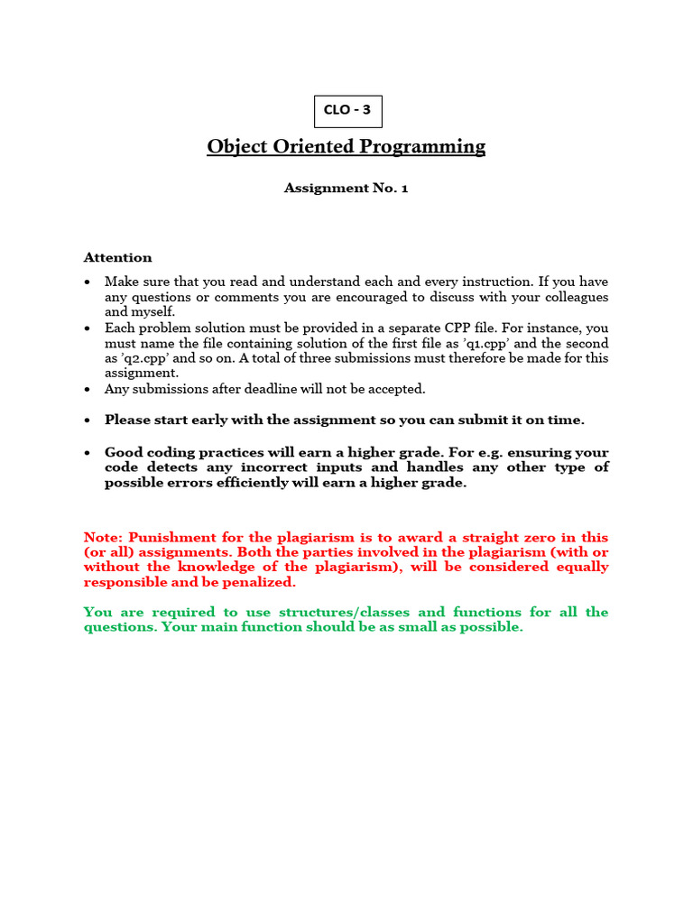 Assignment 1 - Basic Structures and Classes | PDF | Constructor (Object Oriented Programming ...