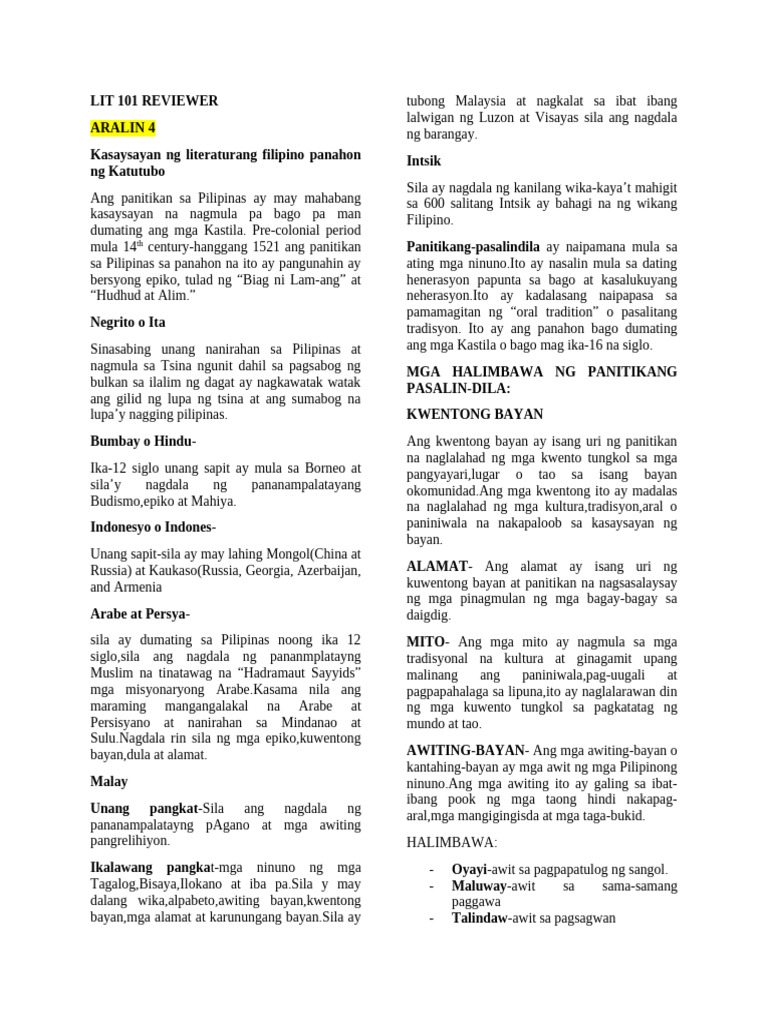 Lit 101 Reviewer 1 | PDF